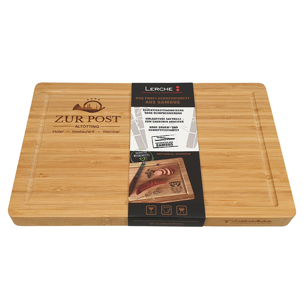 Profi-Schneidebrett aus Bambus mit Logo als Einbrand | Lerche
