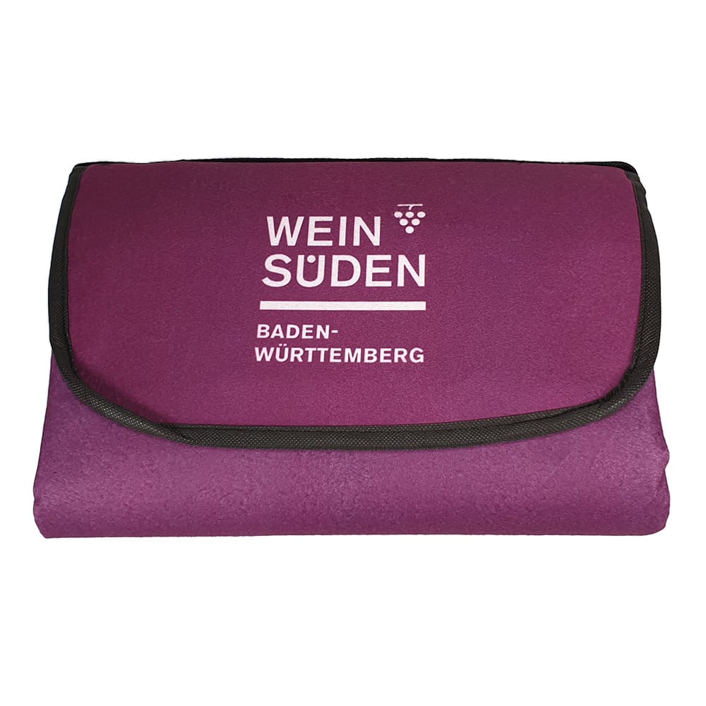 Werbe-Picknickdecke in dunkelblau, faltbar mit Logo | Lerche